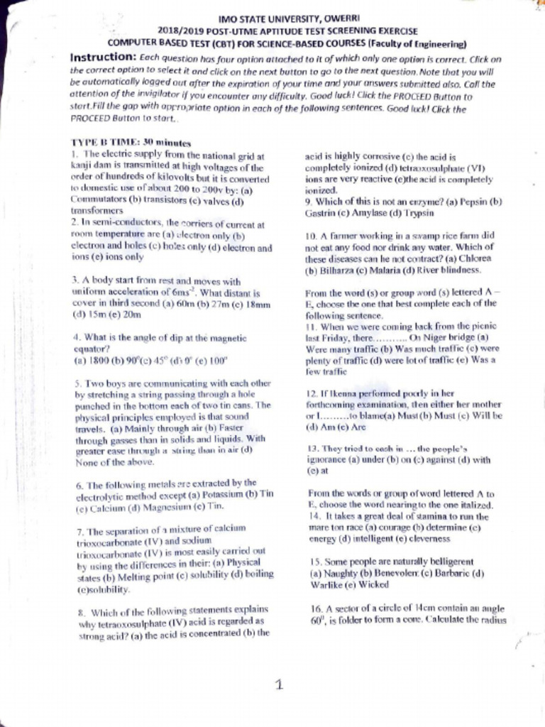 Imsu Science Past Questions and Answers | PDF