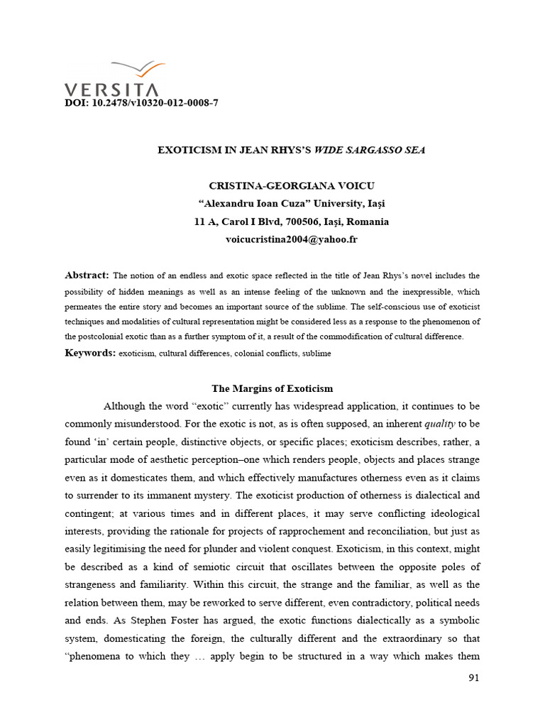 Exoticism in Jean Rhyss Wide Sargasso Sea | PDF | Postcolonialism