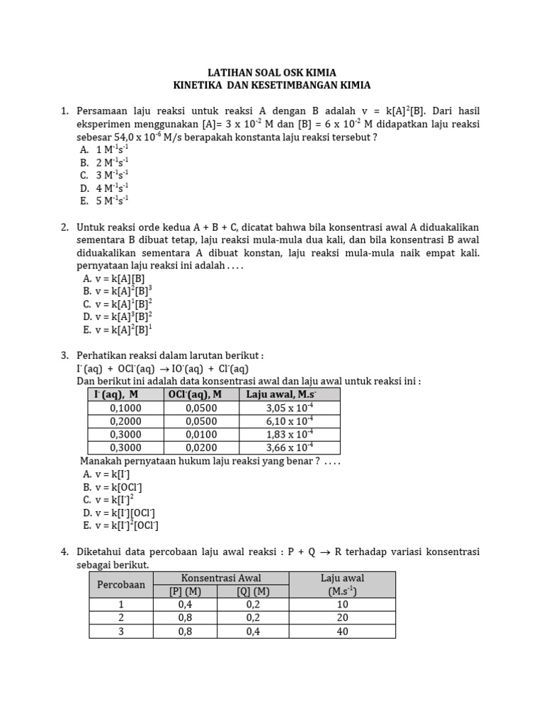 Latihan Soal Osk Kimia Laju Reaksi | PDF | Metode & Bahan Ajar | Sains & Matematika