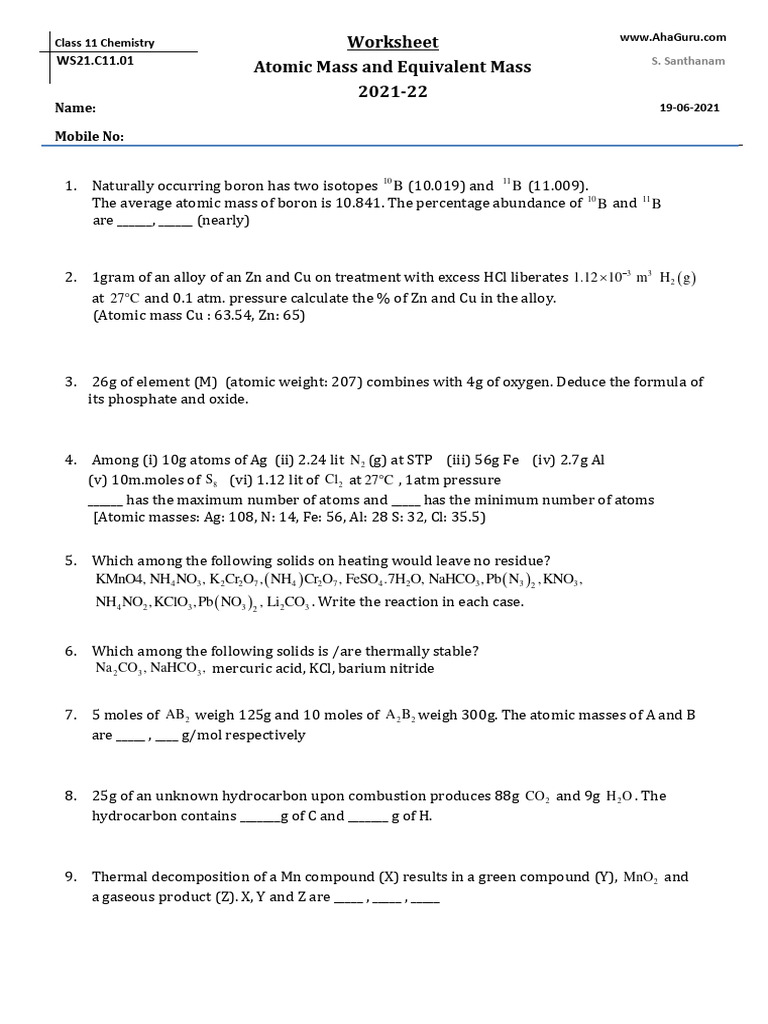 WS21.C11.01 - Atomic Mass and Equivalent Mass - 19-06-2021 ...