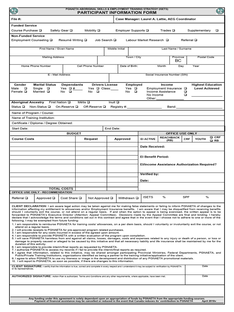 PGNAETA Employment Training Form | PDF | Insurance | Per Diem