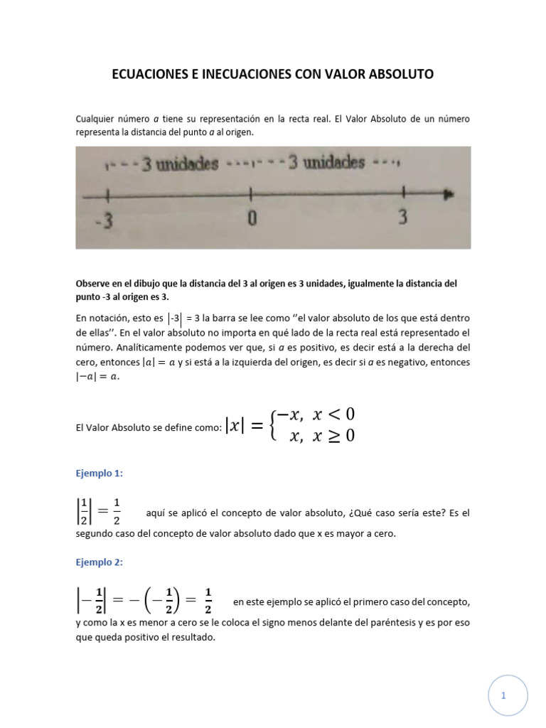 2 ECUACIONES E INECUACIONES CON VALOR ABSOLUTO (Octubre2020) | PDF | Desigualdad (Matemáticas ...