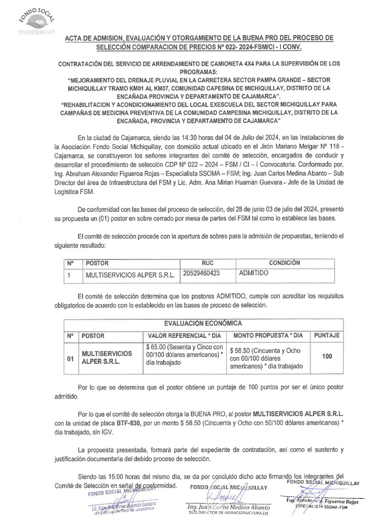 Acta de Buena Pro | PDF