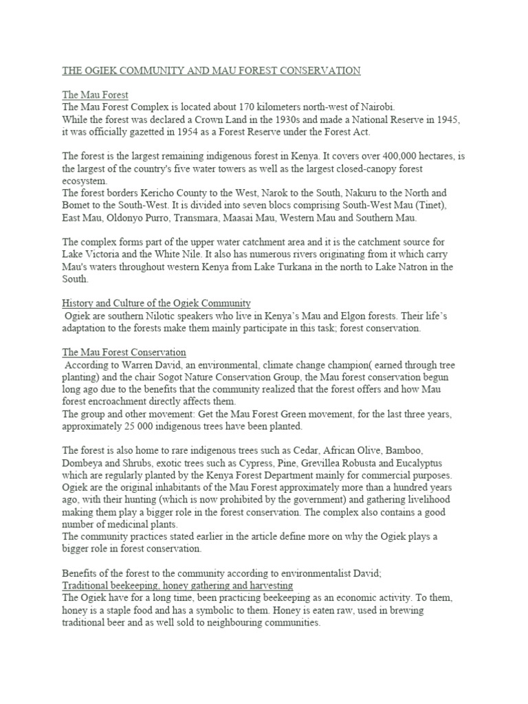 Ogiek Role in Mau Forest Conservation | PDF | Beehive | Honey
