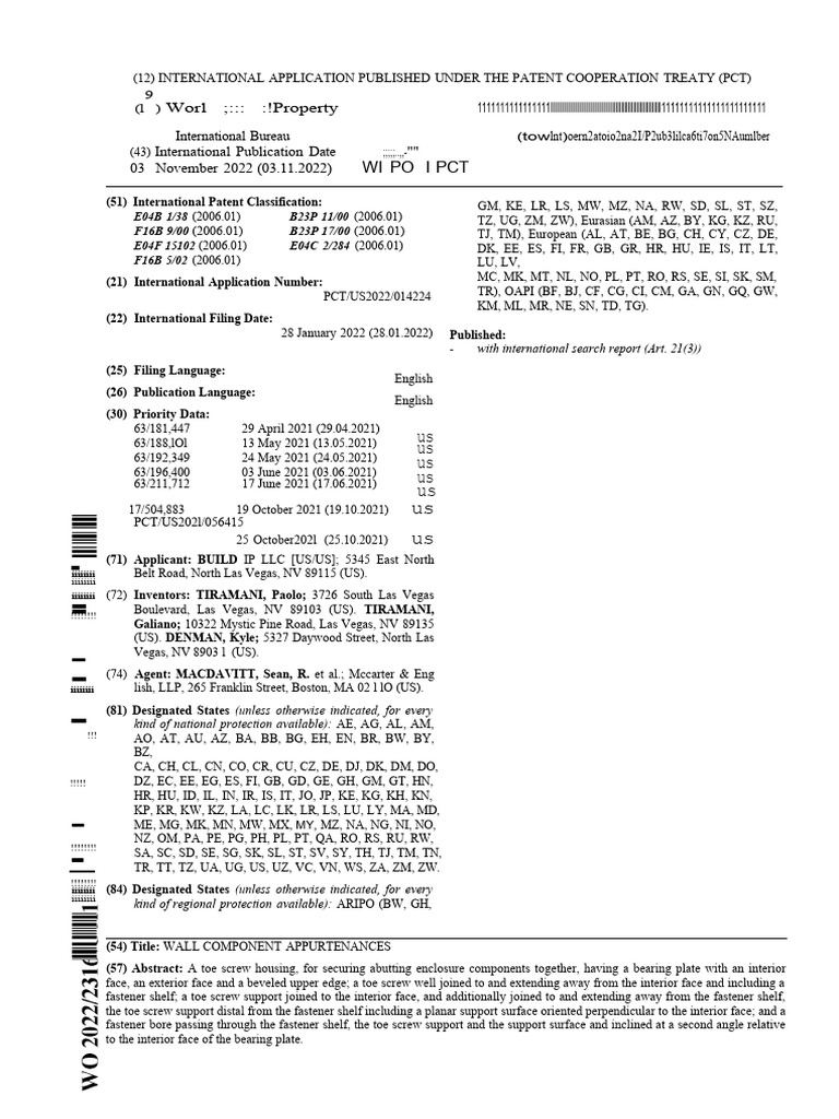 Wall Component Appurtenances Patent | PDF | Wall | Sheet Metal