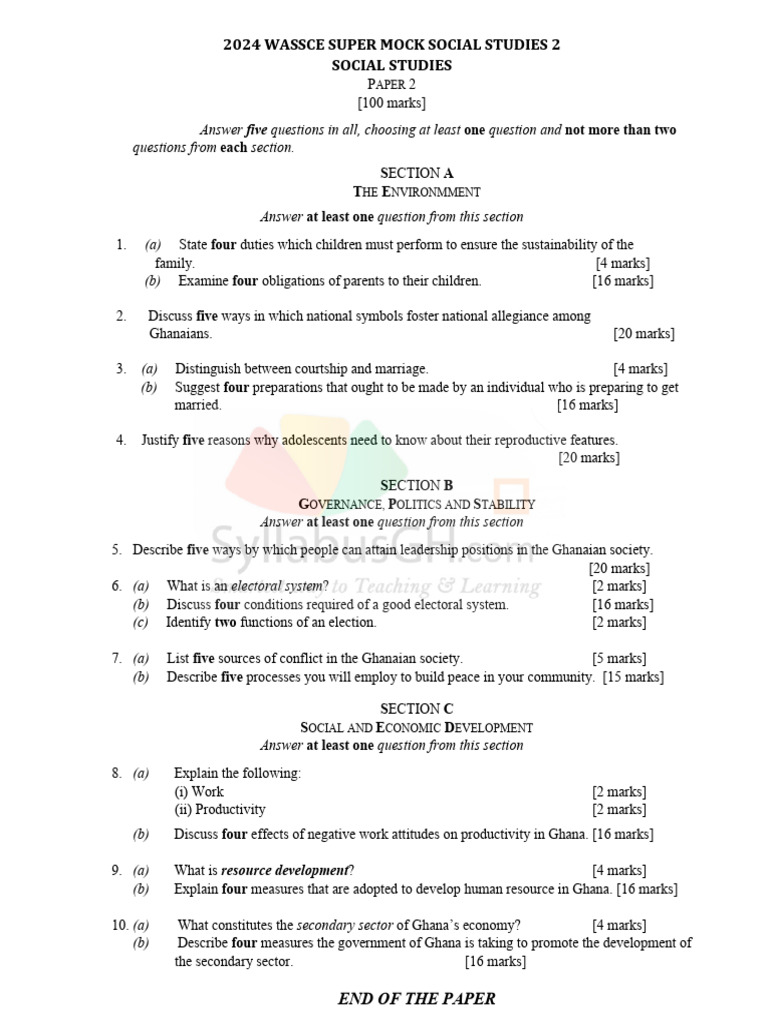2024 WASSCE Super Mock Social Studies 2 | PDF | Ghana | Society