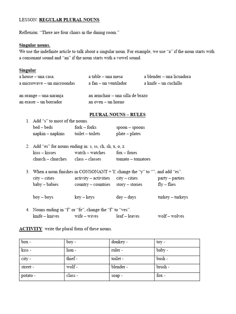Regular Plural Nouns Worksheet | PDF | Linguistic Typology | Syntax