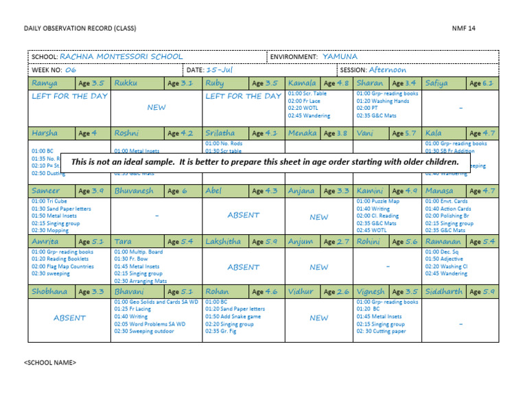 04 Daily Obs Record (Class) PM Sample 2 | PDF