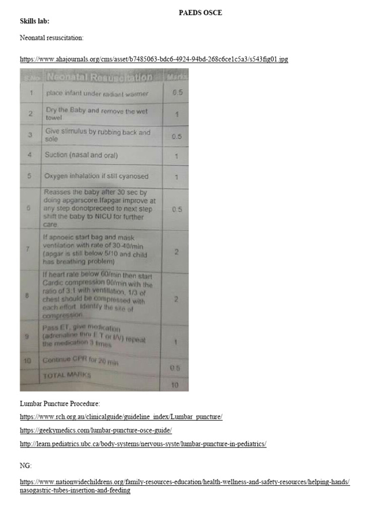 Paeds OSCE Compilation (Tooba K) | PDF | Clinical Medicine | Diseases And Disorders