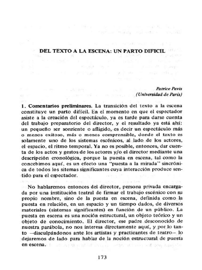 Pavis. Texto A Escena (1) - Compressed | PDF | Teatro | Teoría
