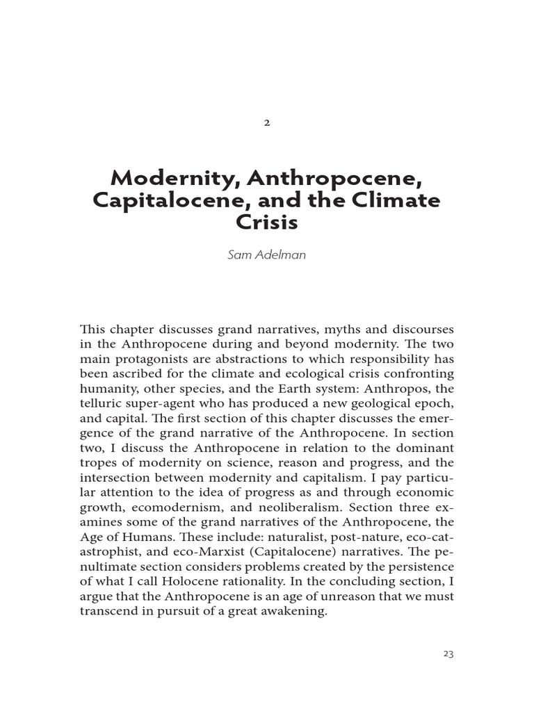 WRAP Modernity Anthropocene Capitalocene Climate Crisis Oa Adelman 2020 | PDF | Anthropocene ...