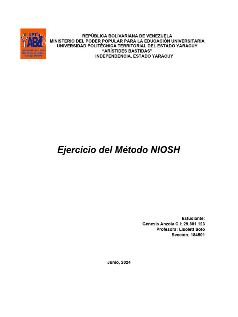 Ejercicio Metodo NIOSH | PDF