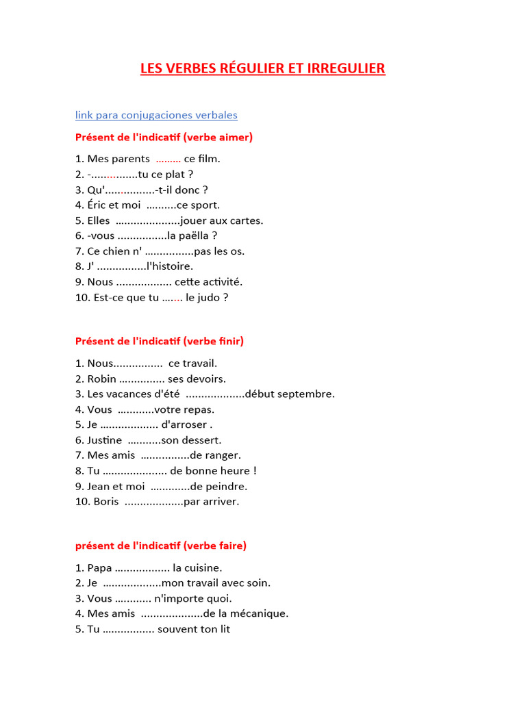 7.1 Les Verbes Au Présent de Lindicatif | PDF | Jeux et activités