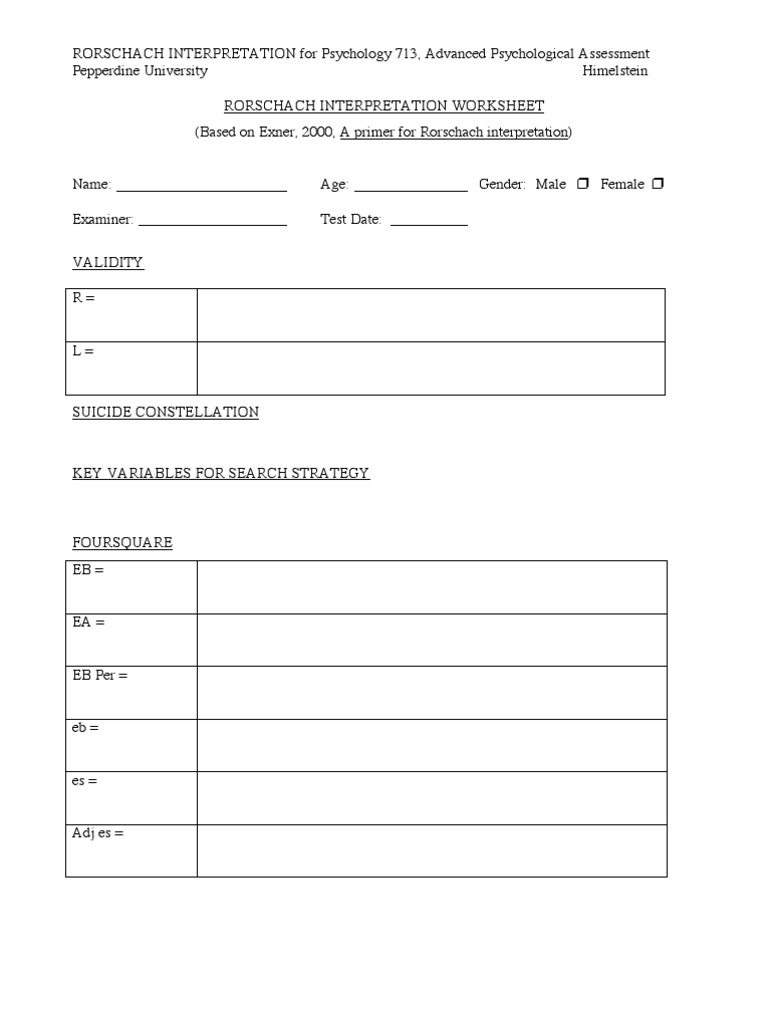 Rorschach Interpretation Worksheet | PDF | Data Collection | Mental Health