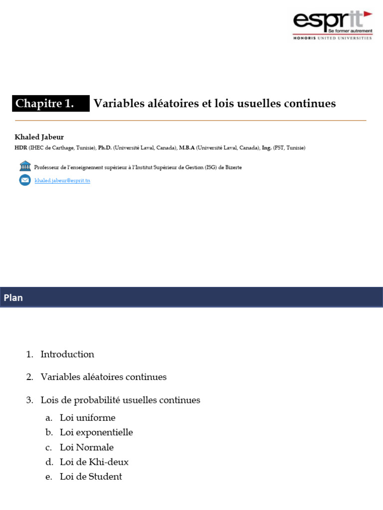 Chapitre 1. Variables Alã©atoires Et Lois Usuelles Continues-2023-2024 | PDF | Variable ...