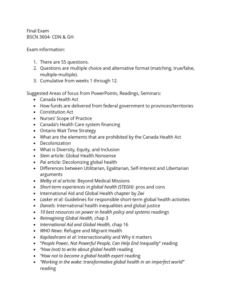 General Exam Information and Suggested Areas of Focus | PDF