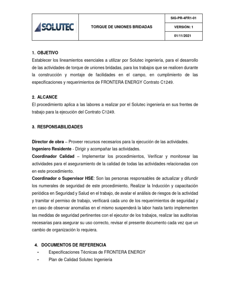 Sig-Pr-4fr1-01 Procedimento para Torque de Uniones Bridadas | PDF