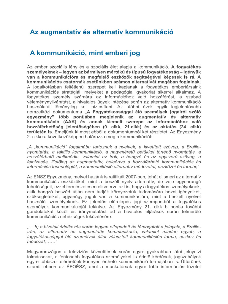 Az Augmentatív És Alternatív Kommunikáció | PDF