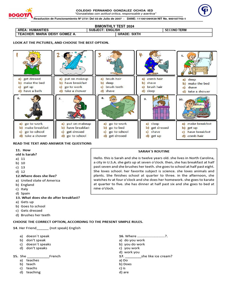 Bimonthly Test 6th II Term | PDF
