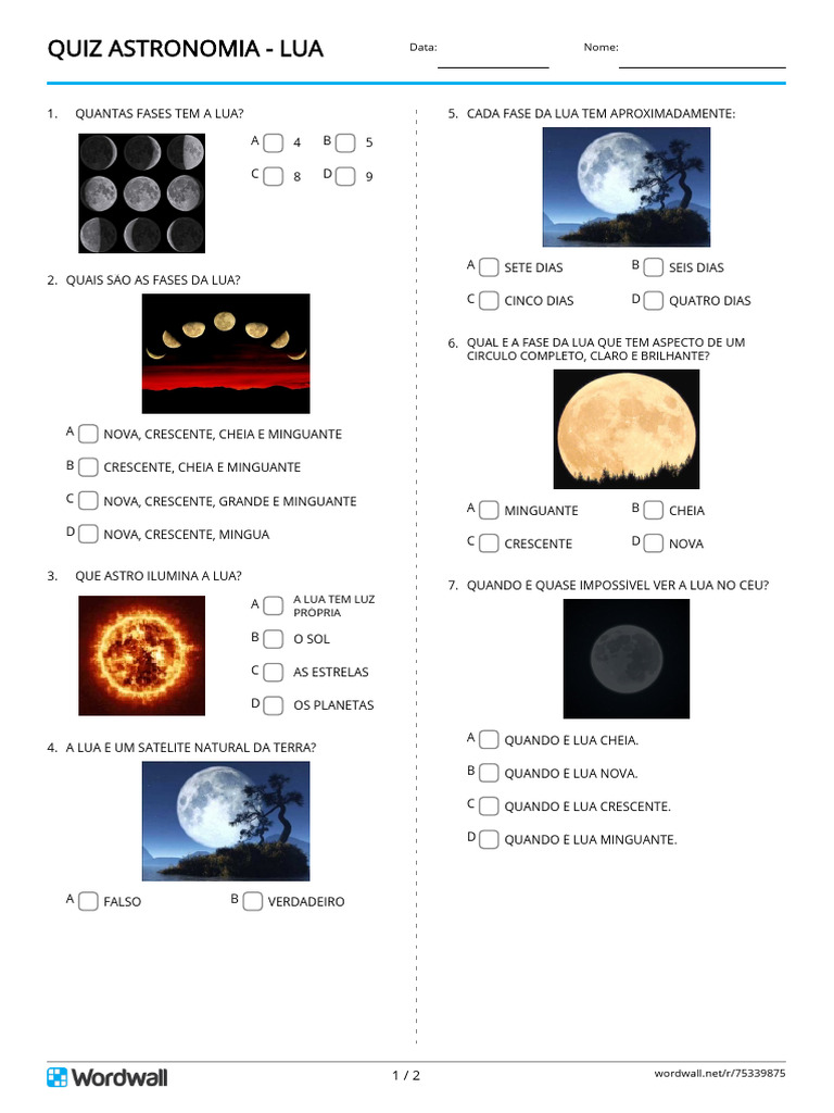 Quiz Astronomia Lua Questionário | PDF | Lua | Eclipse