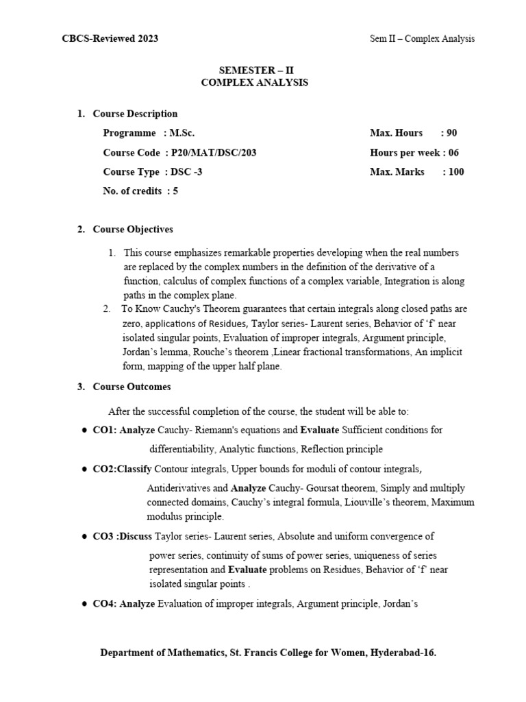 Sem II - Complex Analysis | PDF | Function (Mathematics) | Integral