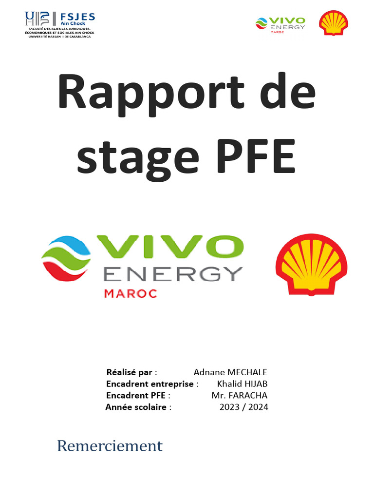 Rapport de Stage PFE Shell Adnane Mechale | PDF | Facture | Comptabilité