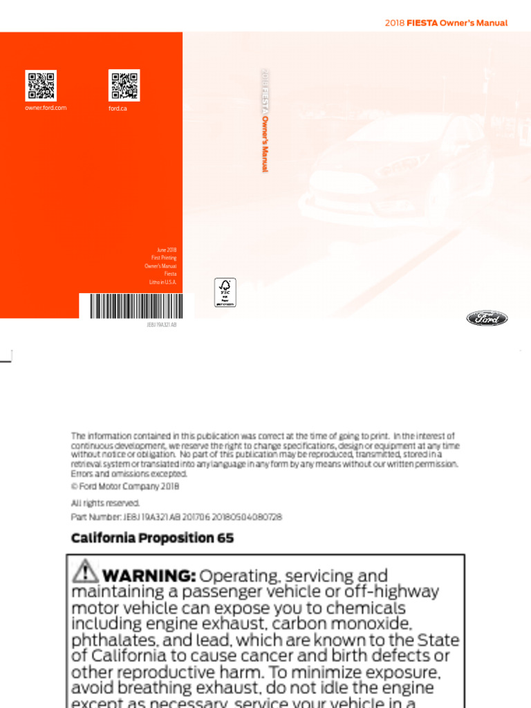 2018 Ford Fiesta Owners Manual Version 2 - Om - EN US - 06 - 2018 | PDF ...
