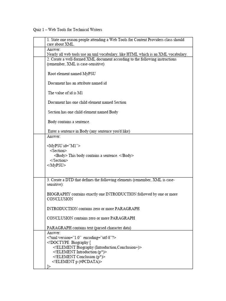 XML Quiz 1 | PDF | Xml | Computer Programming
