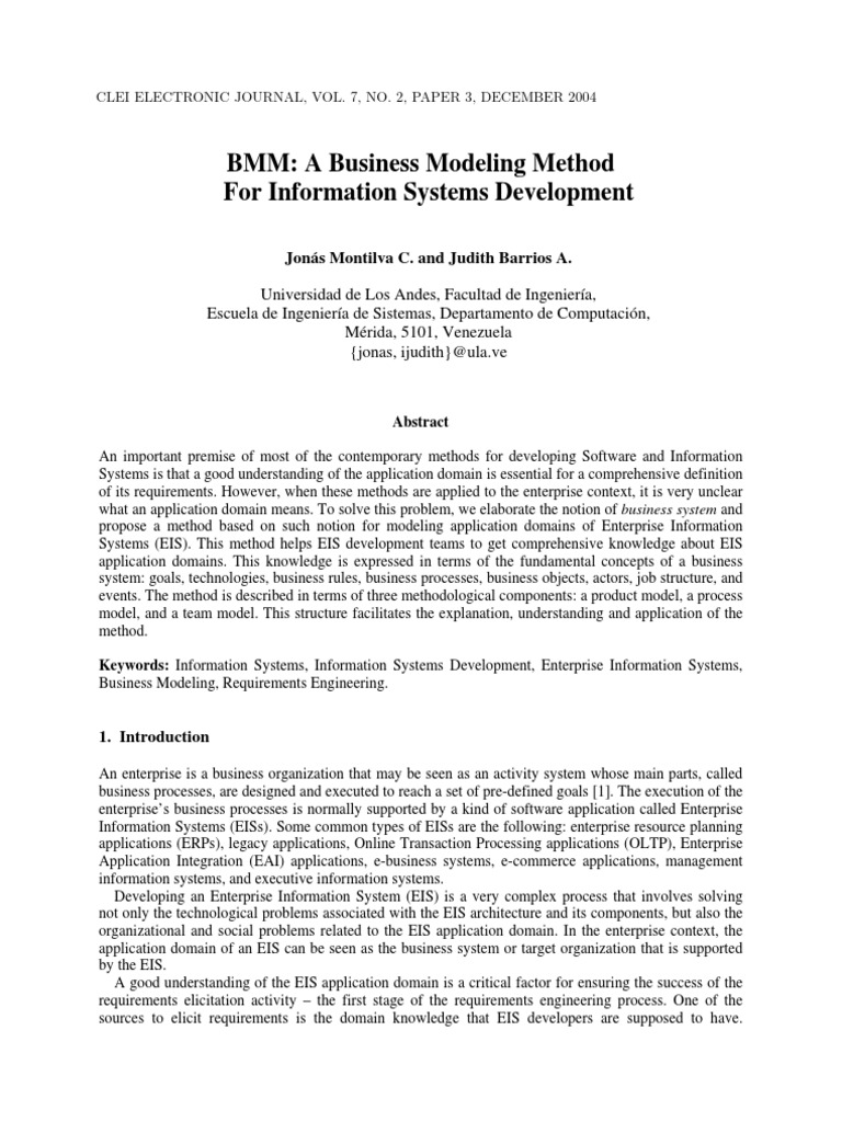 BMM: A Business Modeling Method For Information Systems Development ...