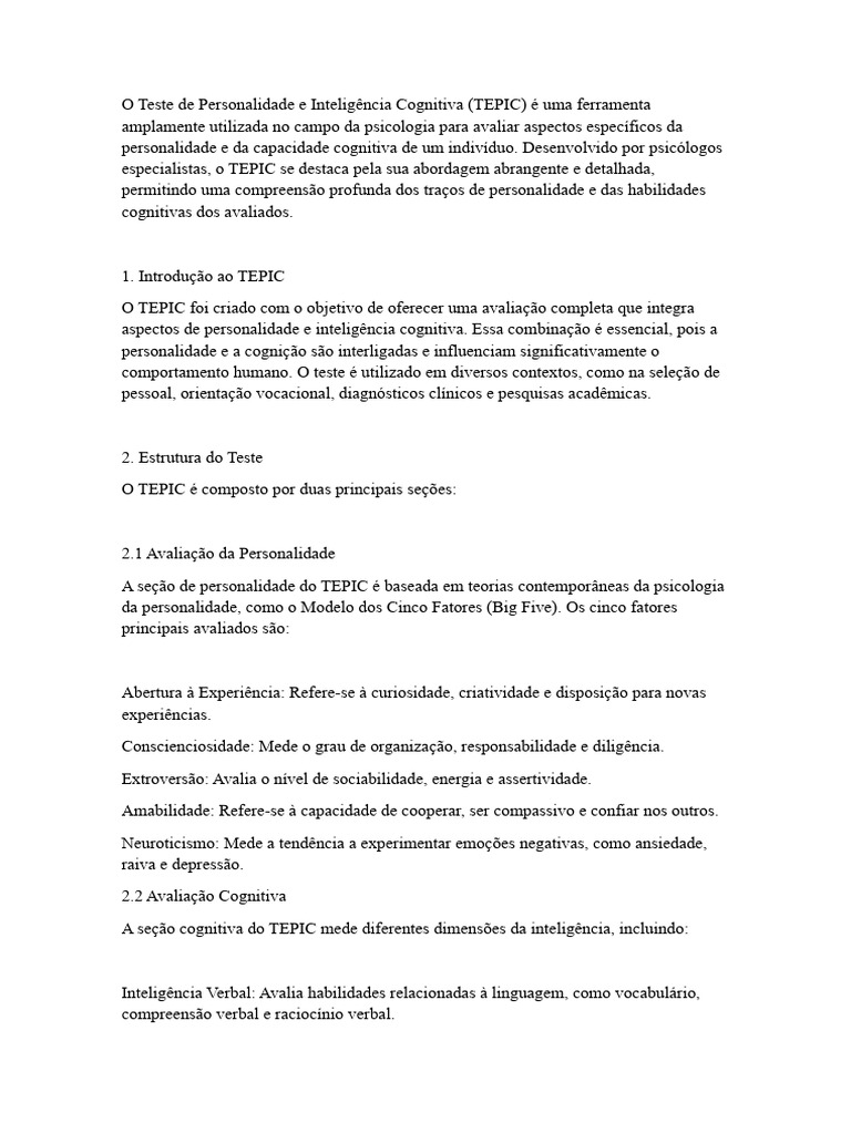 Teste Psicológico TEPIC | PDF | Psicologia | Inteligência