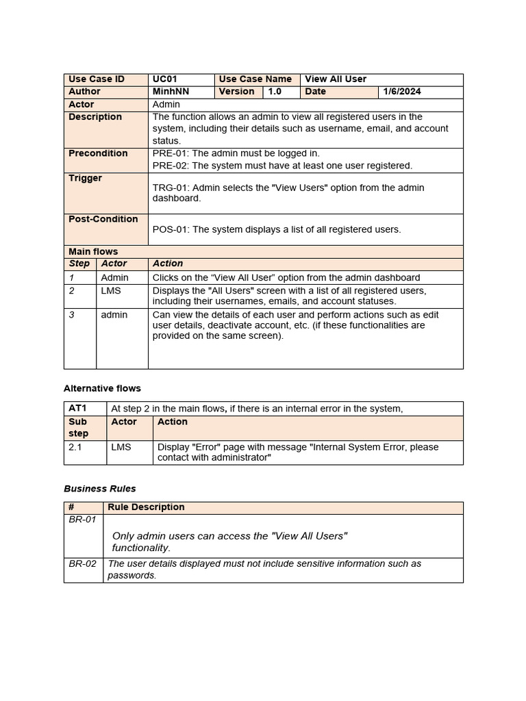 UC specification | Download Free PDF | Use Case | User (Computing)