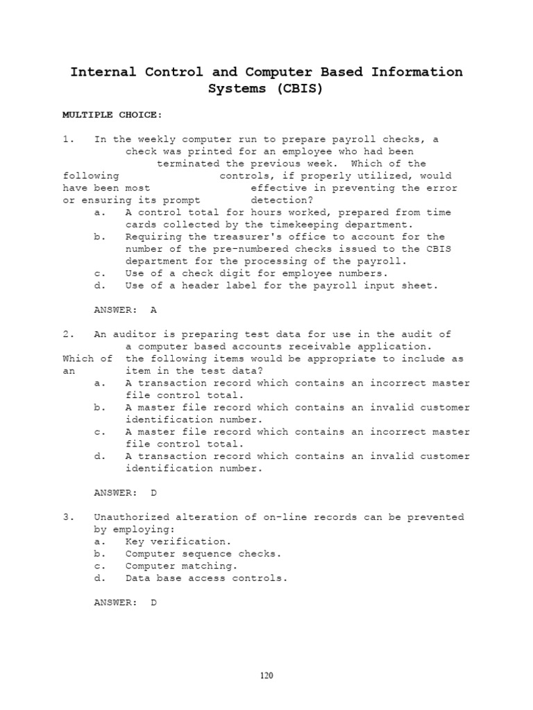 Ch08 Internal Control And Computer Based Information System Pdf Audit Internal Control