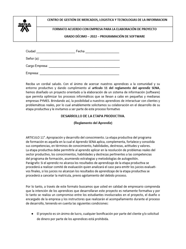 Formato Acuerdo Empresa PSW | PDF | Software | Business