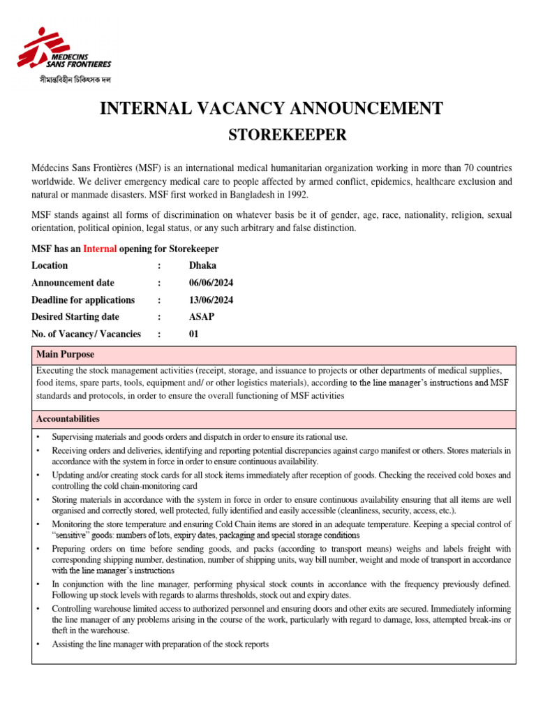 STOREKEEPER - Internal - IST - Intersectional Vacancy Ad - FV v.1 | PDF ...