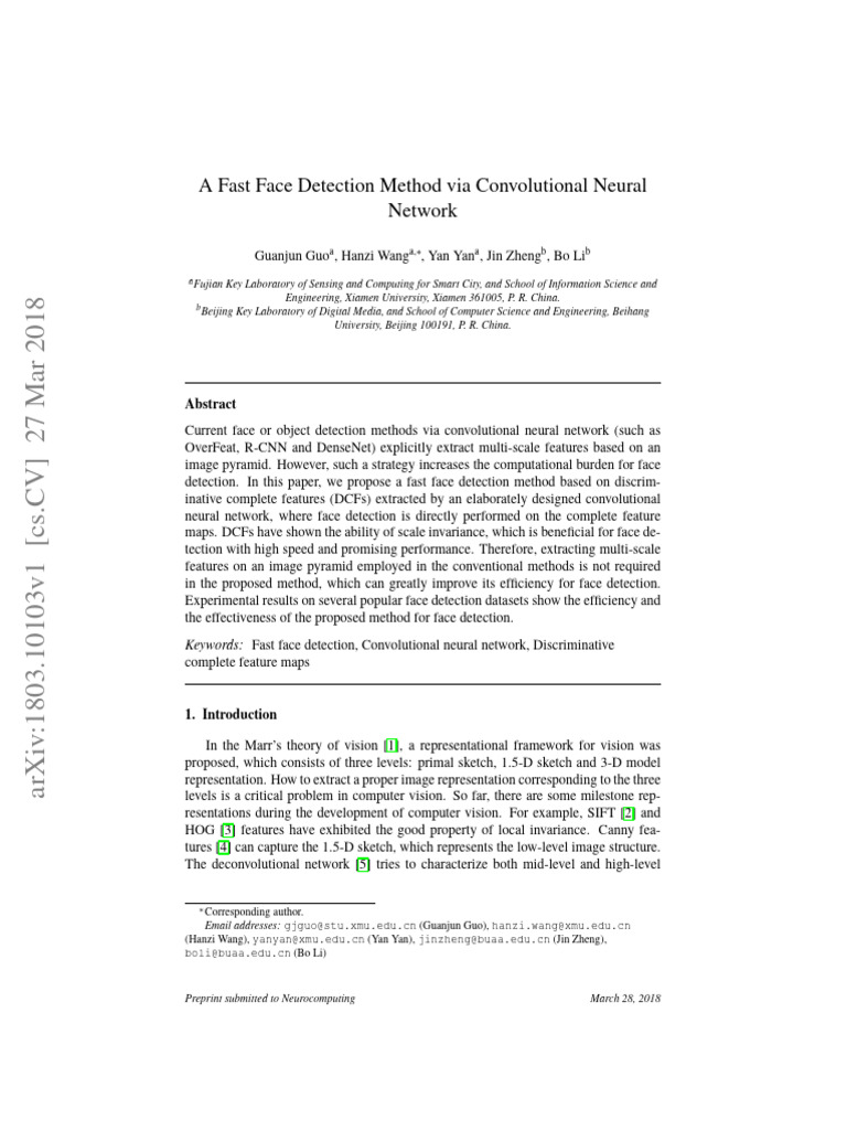 A Fast Face Detection Method Via Convolutional Neural Pdf Visual Cortex Neuroscience