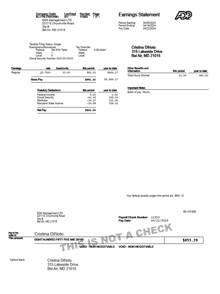 Pay Statement 1 | PDF | Payroll Tax | United States Law