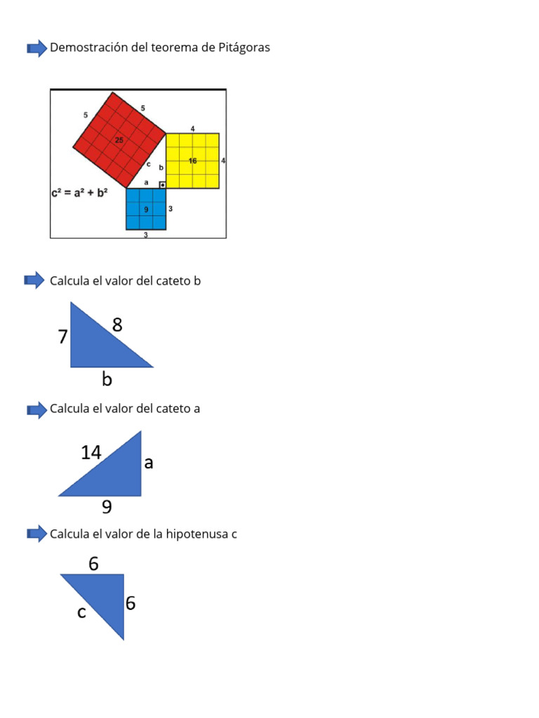 Ejercicios Del Teorema de Pitágoras | PDF | Triángulo | Geometría euclidiana