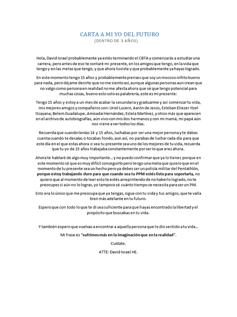 Carta A Mi Yo Del Futuro | PDF
