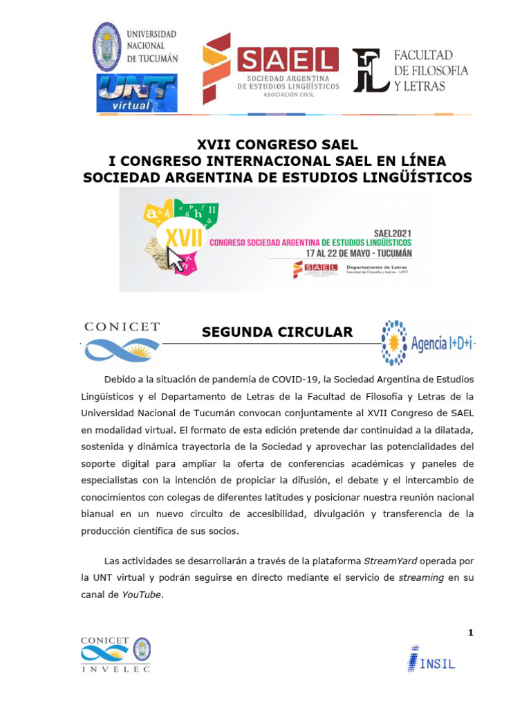 SAEL_EN_LÍNEA 2021_SEGUNDA CIRCULAR | Descargar gratis PDF ...