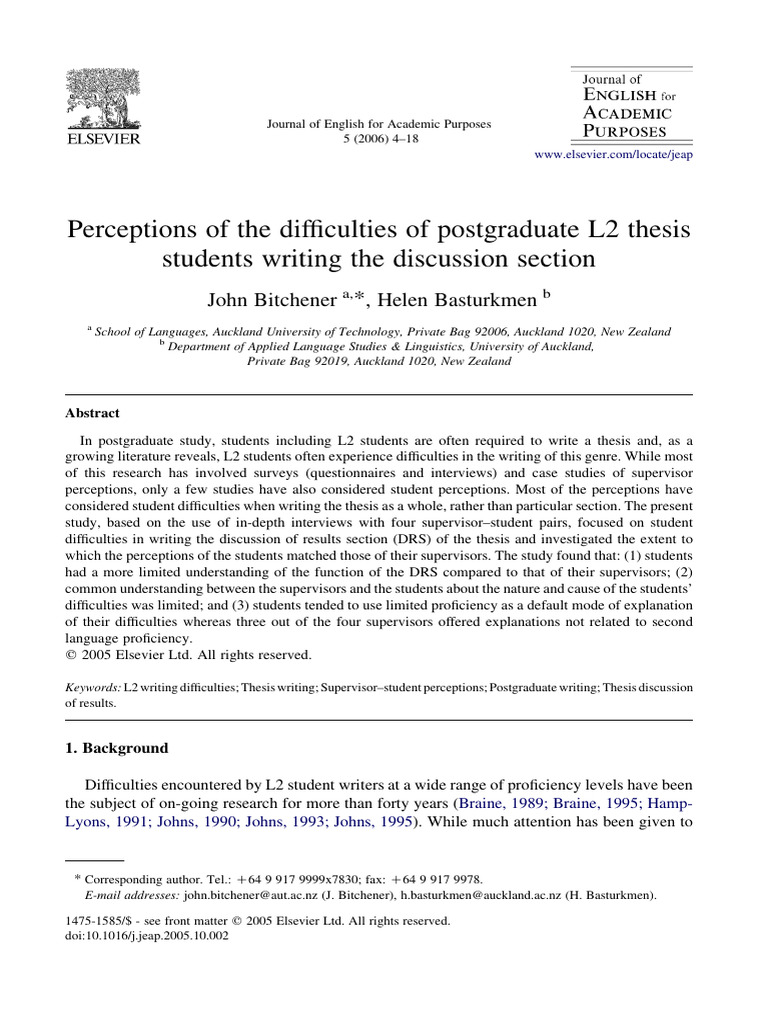 Perception of Difficulties of Discussion Part of MA Thesis | PDF | Thesis | English As A Second ...