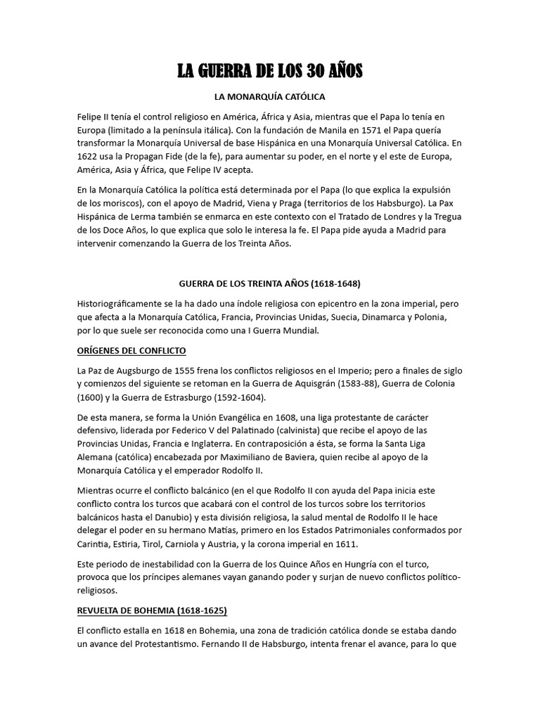 La Guerra de Los 30 Años | PDF | Imperio español | Guerras europeas de ...