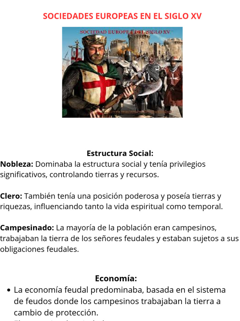 SOCIEDADES EUROPEAS EN EL SIGLO XV (1) | PDF