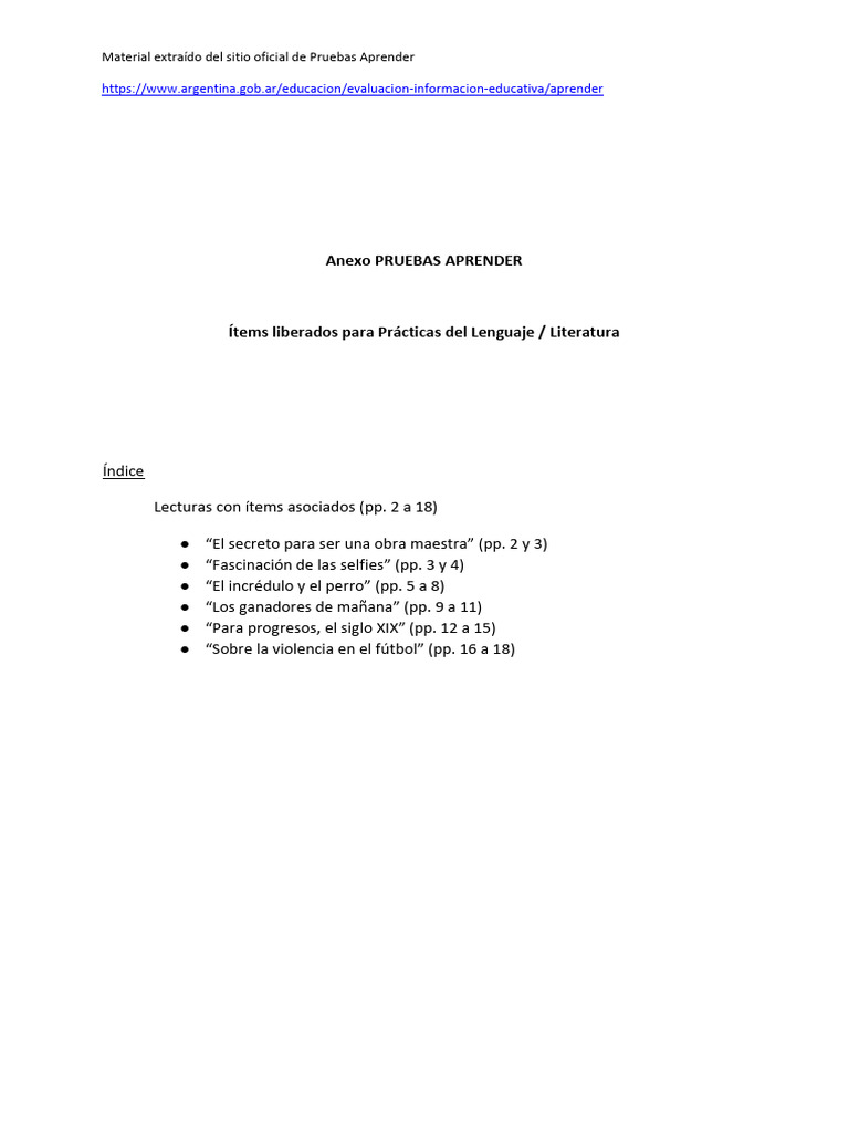 Anexo 1 (Evaluacion Aprender - Lengua y Literatura) | PDF | Violencia | Circuito integrado