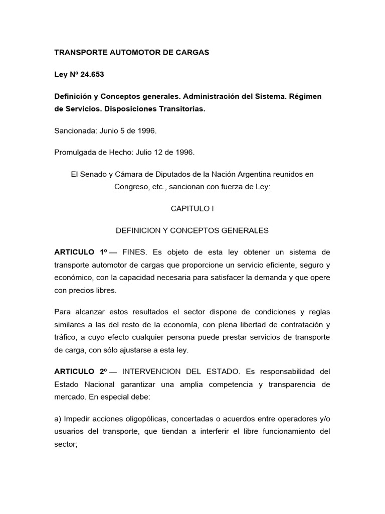 Ley de Cargas 24653 | PDF | Multa (pena) | Transporte