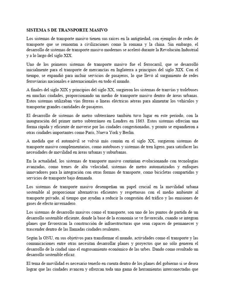 Investigacion. Sistemas de Transporte Masivo | PDF | Transporte | Transporte ferroviario