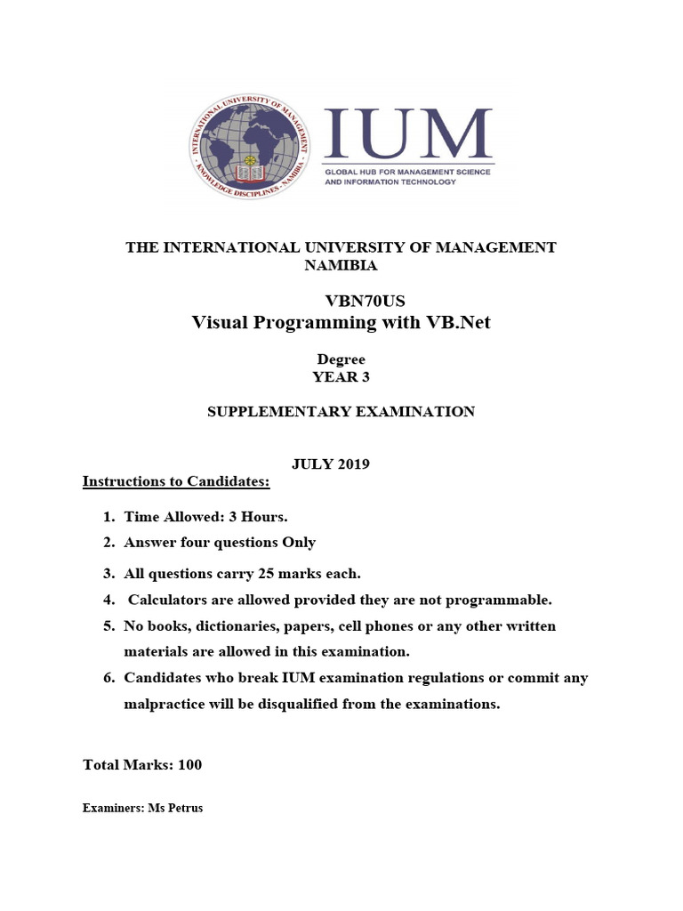 VBN70US - Visual Programming With VB - Net Supp Exam | PDF | Computer Programming | Object ...