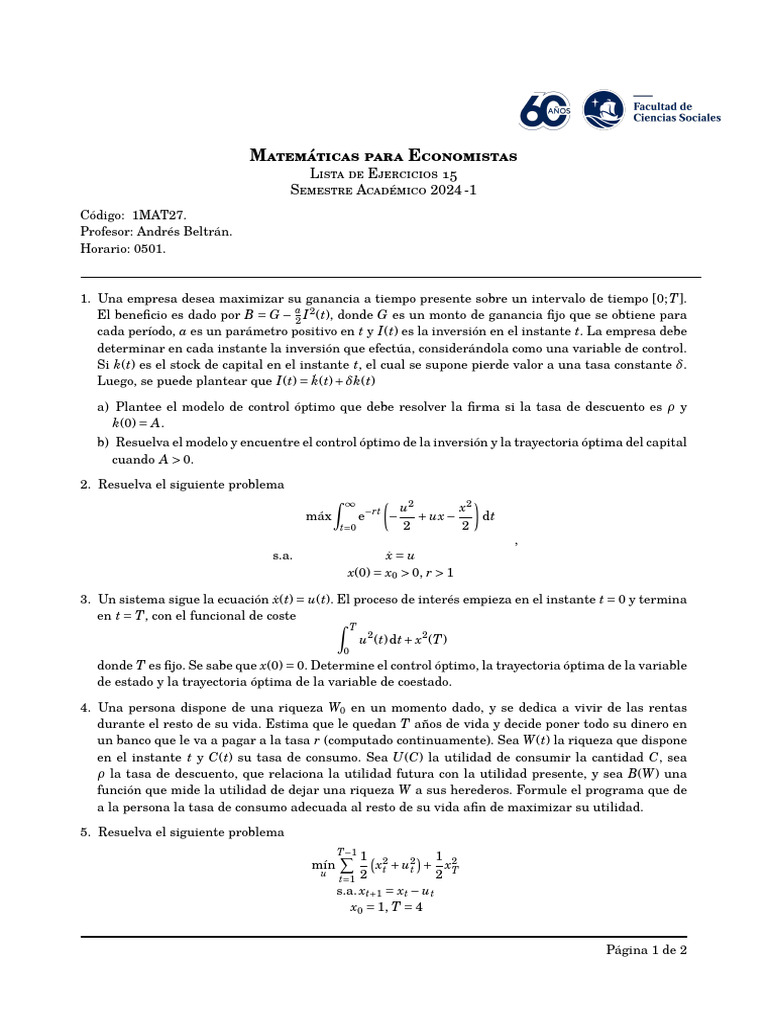 Ejercicios 15 | PDF | Matemáticas Aplicadas