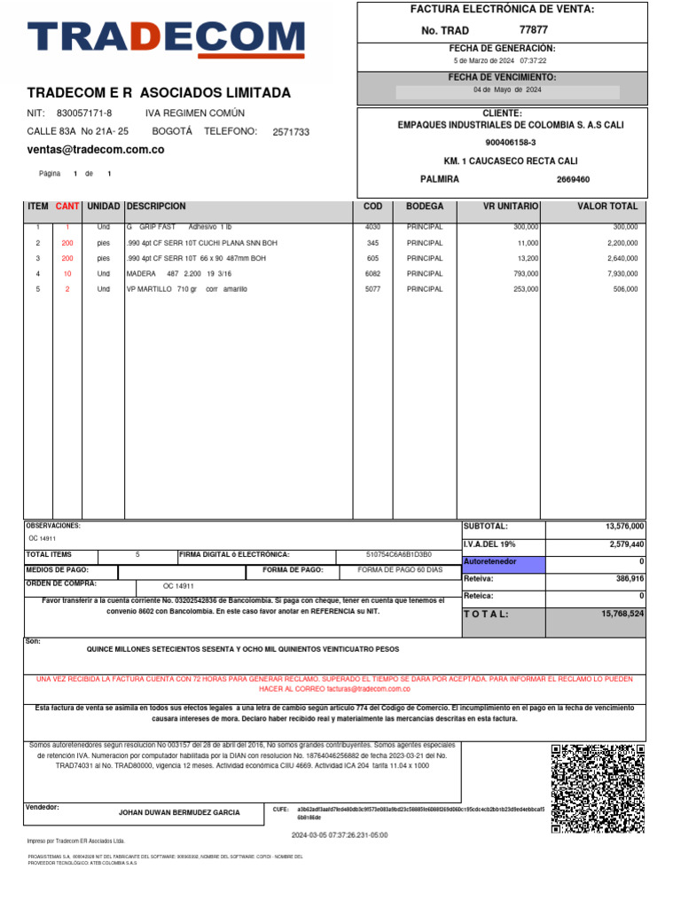 Empaques Industriales Cali 77877 | PDF | Bancario | Pagos