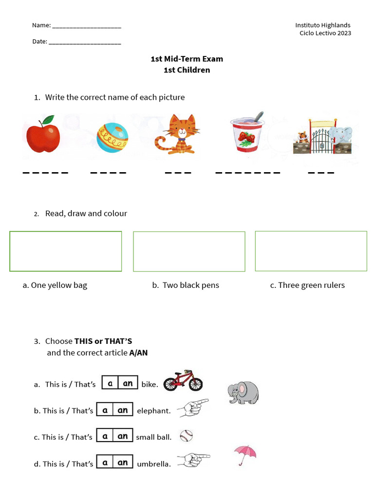 1st Grade Mid-Term Exam Template | PDF