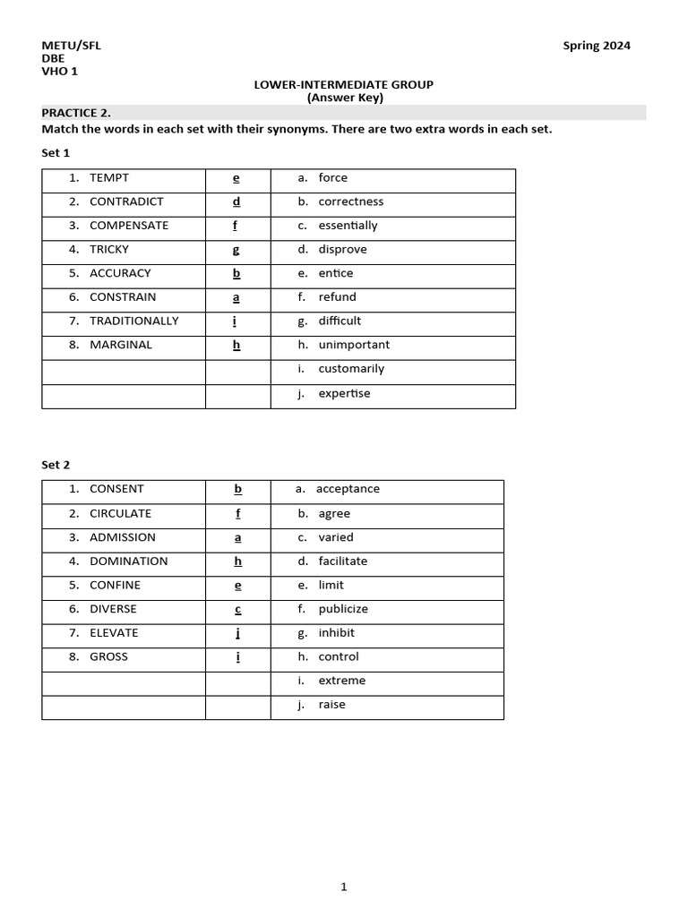 VHO 1 Answer Key | PDF | Cognition